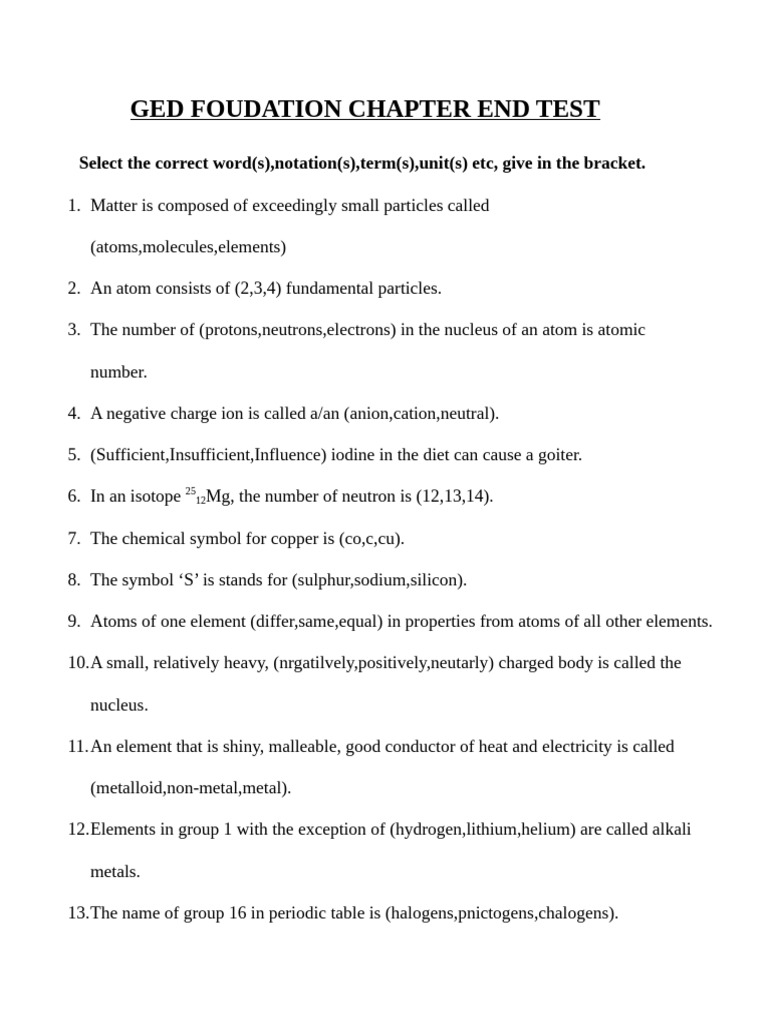 Foundation of GED Chemistry | PDF