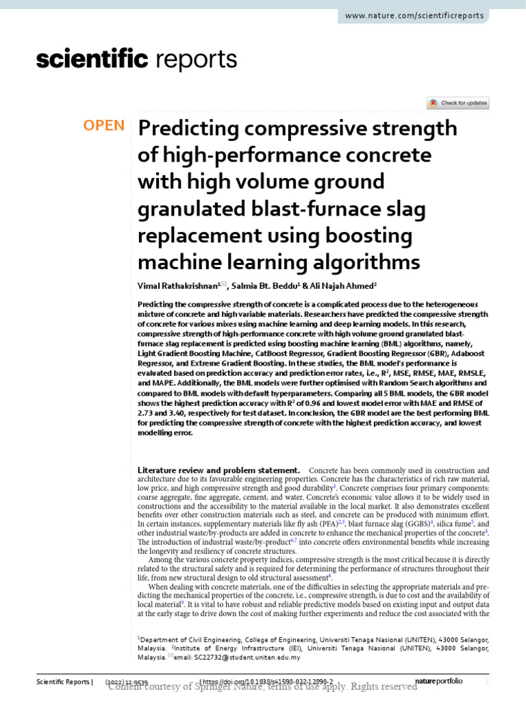 Predicting Compressive Strength of High-Performanc | PDF | Machine Learning | Mean Squared Error