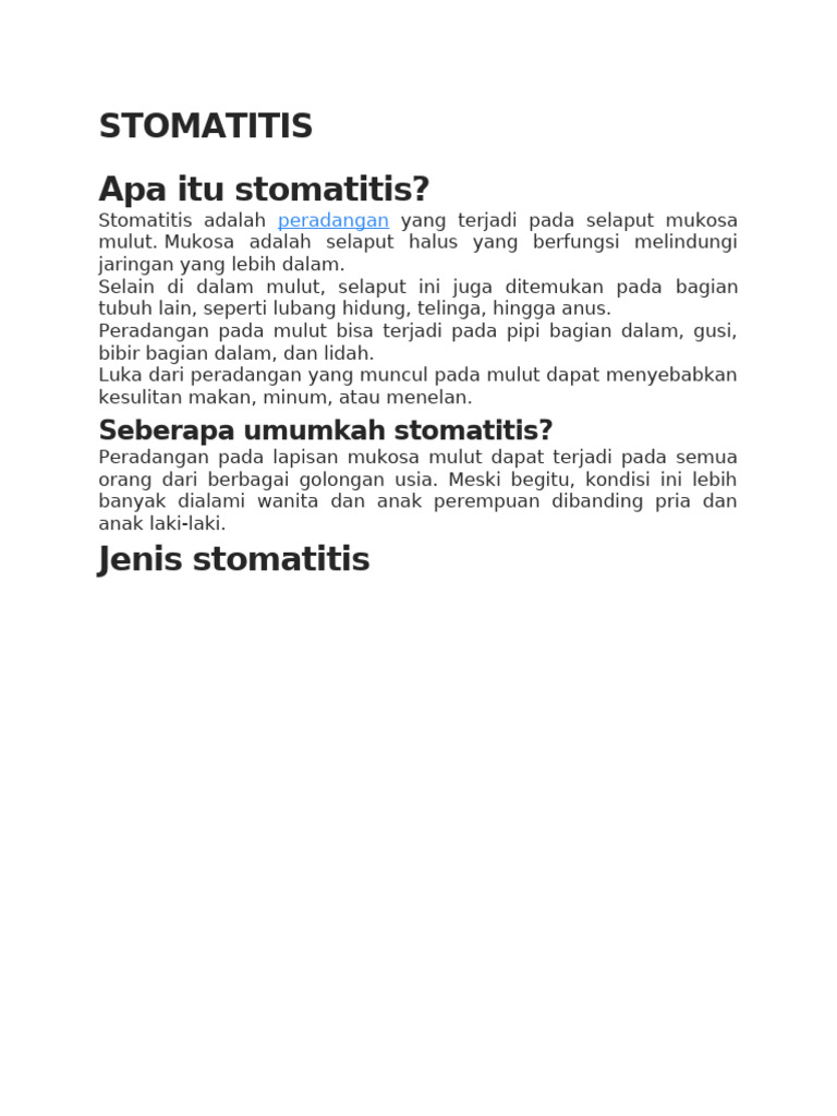 Klasifikasi Stomatitis dan Periadenitis | PDF | Kajian Bahasa Asing ...