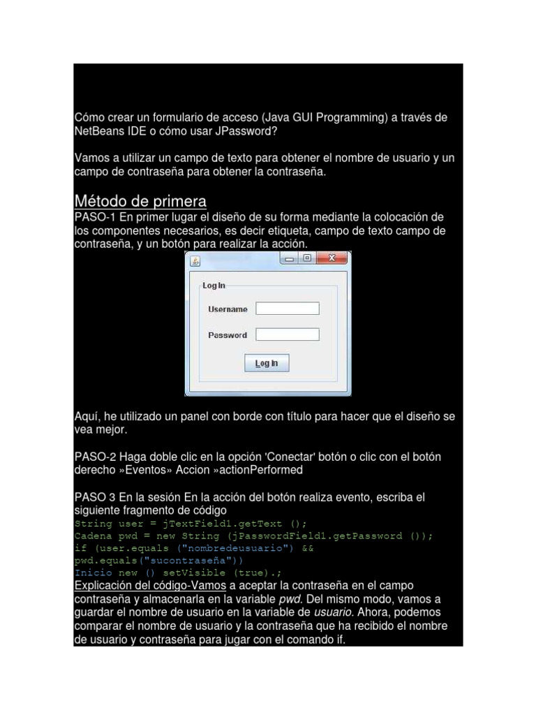 Crear Un Formulario de Inicio de Sesion | PDF | Contraseña | Java (lenguaje de programación)