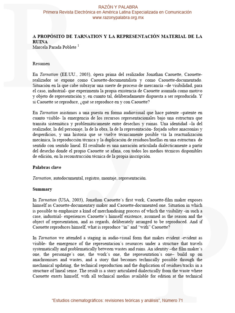 A Propósito de Tarnation y La Representación Material de La Ruina | PDF ...