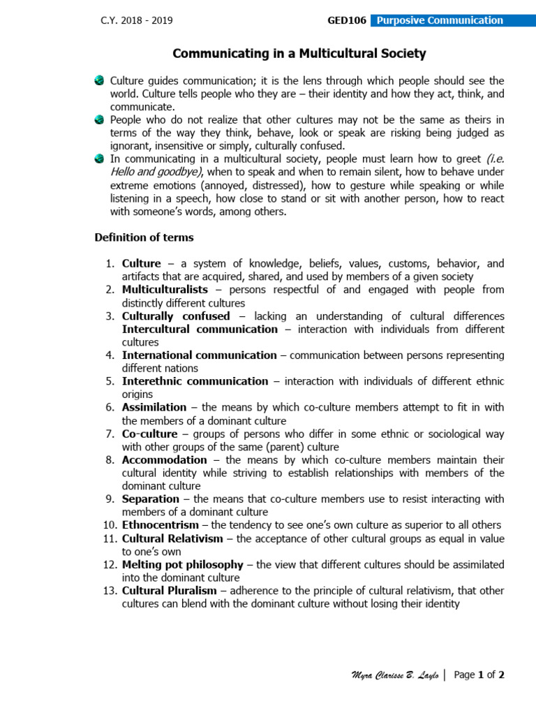 Lecture 3 - Communicating in A Multicultural Society | PDF | Communication | Multiculturalism