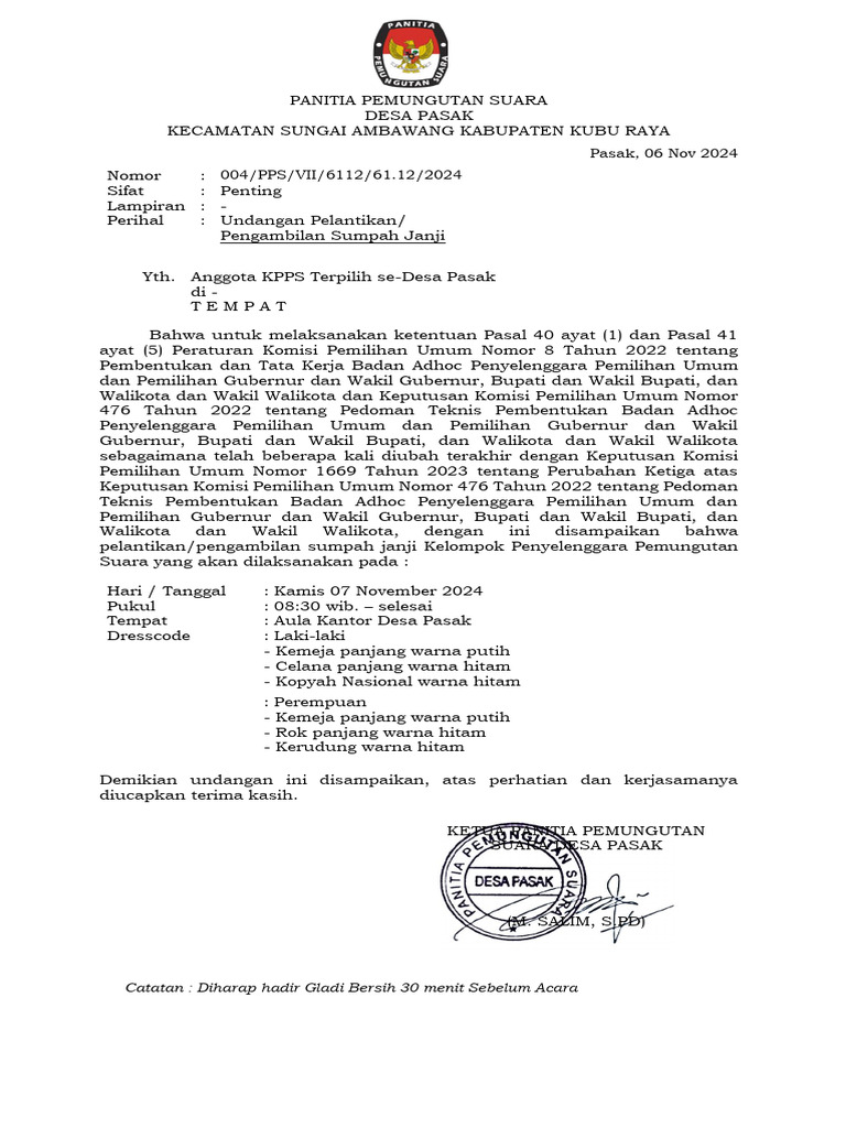 Undangan KPPS Pilkada 2024 | PDF