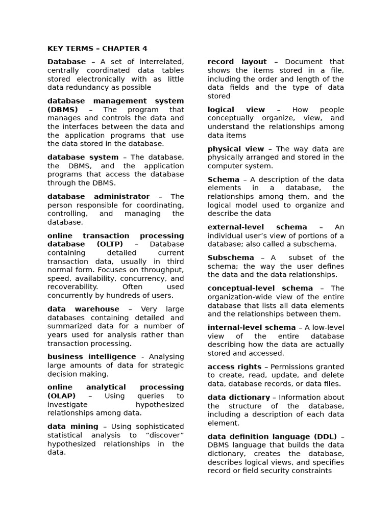 Ais615 Key Terms Chapter 4 | PDF | Databases | Relational Model
