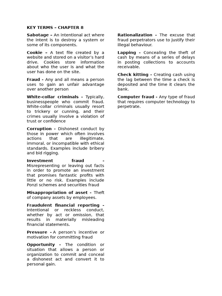 Ais615 Key Terms Chapter 8 | PDF | Business | Finance & Money Management