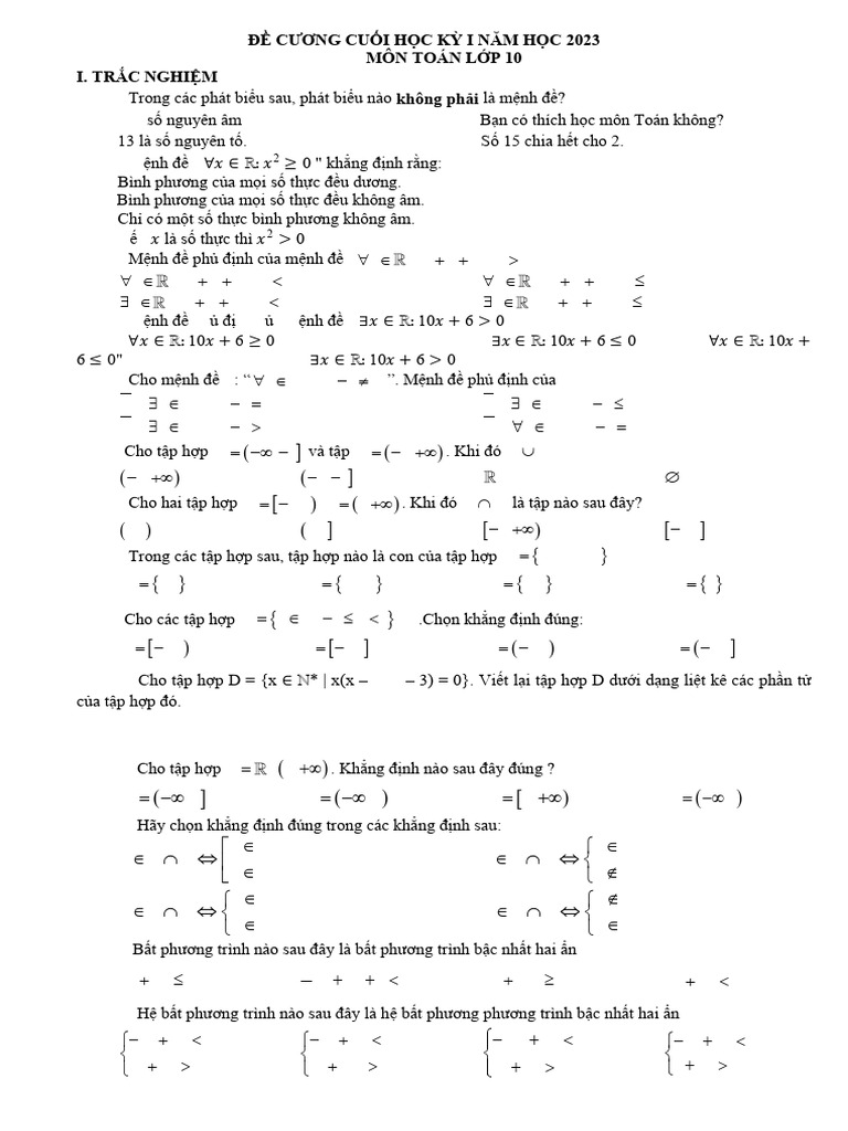 ĐỀ CƯƠNG HKI 10 năm 2023 2024 | PDF