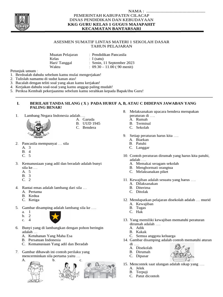 SOAL PANCASILA 1 PTS 1 | PDF SOAL PANCASILA 1 PTS 1 | PDF