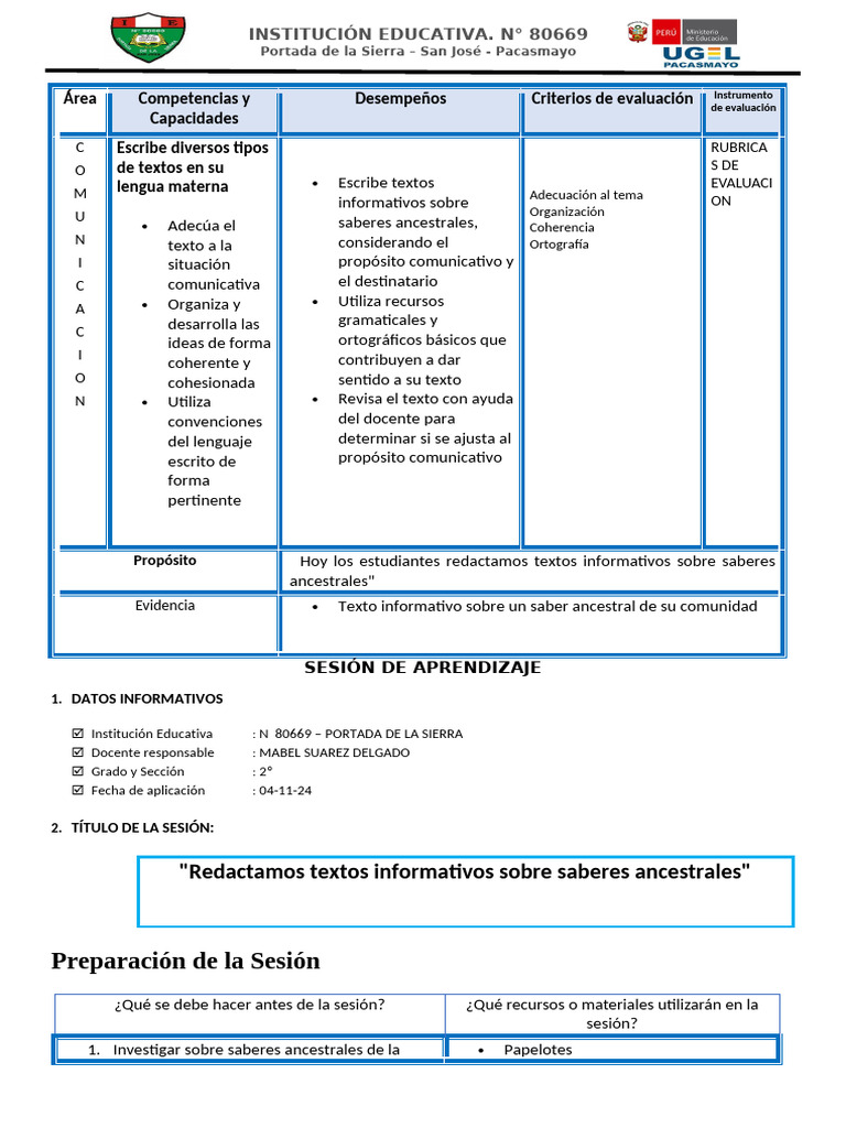 SESION COMUNICACION Redactamos Textos Informativos Sobre Saberes ...