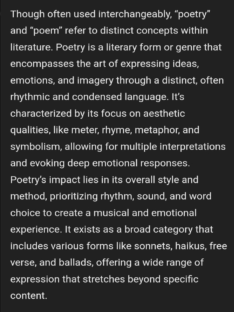 Difference Between Poetry and Poem | PDF