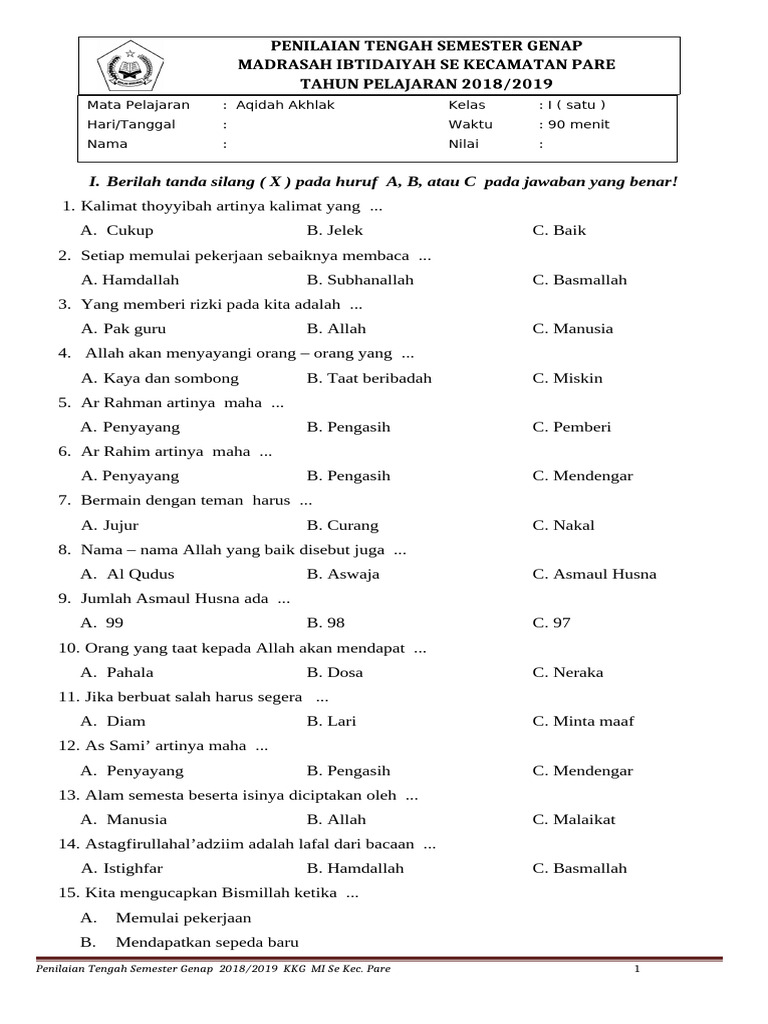Pts AA Genap 1819 | PDF