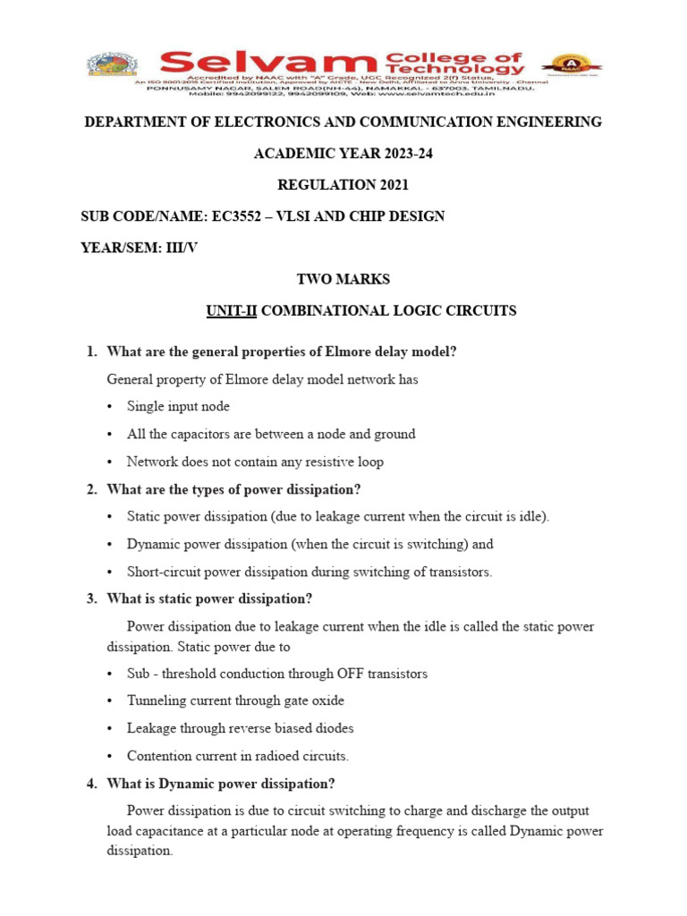 VLSI Unit-2 2marks | PDF | Logic Gate | Mosfet