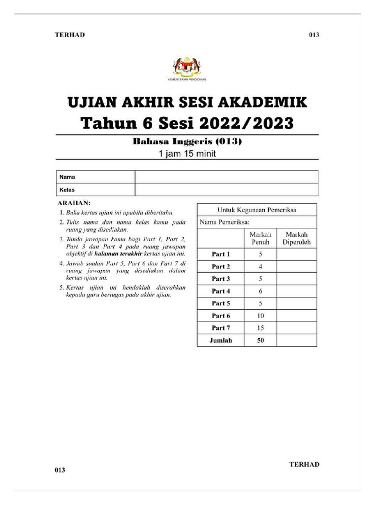 Latihtubi 6A Question Sample | PDF