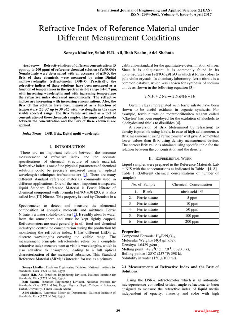 Refractive Index of Reference Material U c6cffd67 | PDF | Refractive Index | Optics