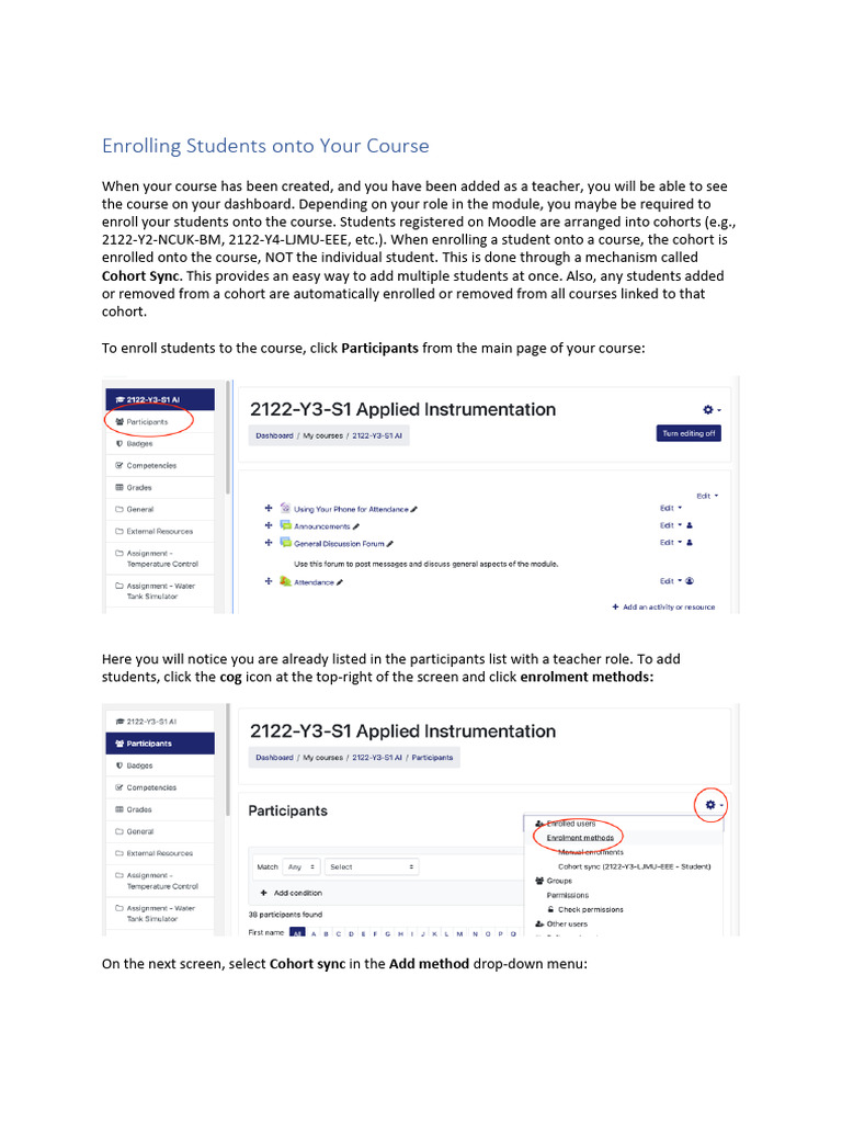 Moodle - Enrolling by Cohort Sync | PDF