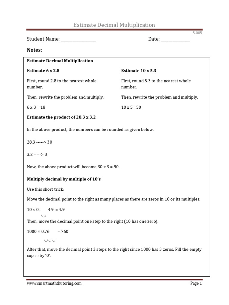 Estimating Decimal Multiplication | PDF | Arithmetic