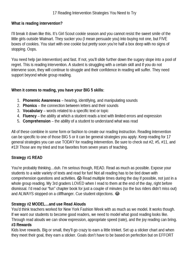 17 Reading Intervention Strategies You Need To Try Pdf Phonics
