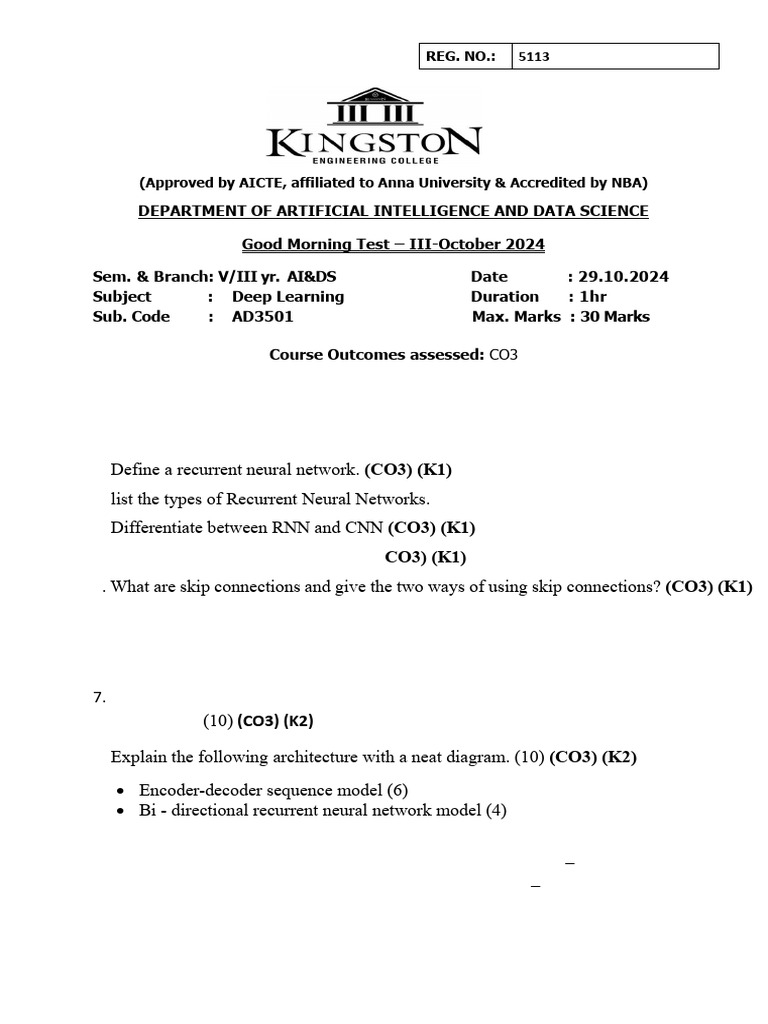 Ai - Ds - Ad3501-Dl GMT 3 QP and Key | PDF | Cognitive Science ...