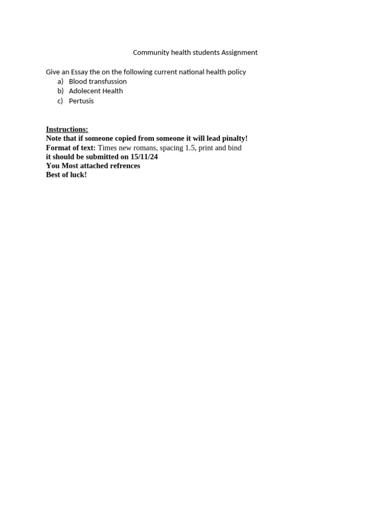 Community Health Students Assignment | PDF