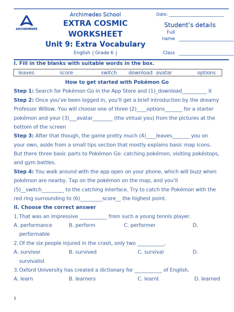 AS.G6.Cosmic.U9.Extra Vocabulary | PDF | Pokémon Go