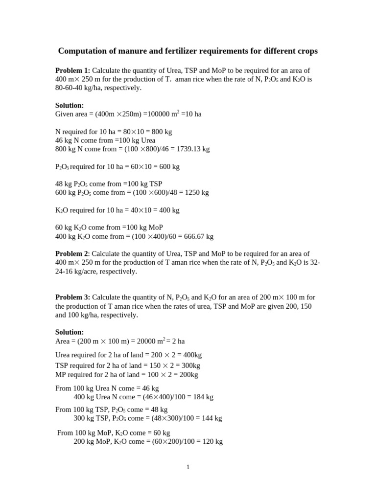 Computation of Manures and Fertilizers For Different Crops | PDF ...