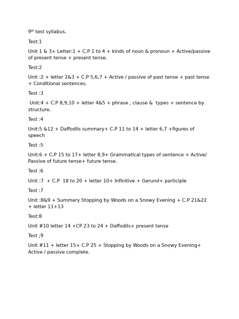 9th Test Schedule+ Syllabus | PDF