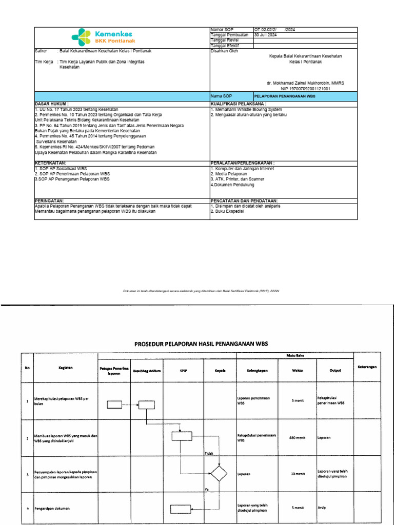 Sop Pelaporan Penanganan WBS | PDF
