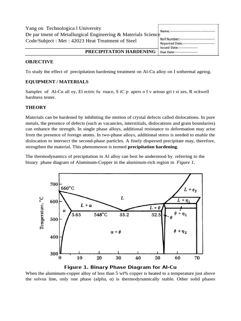 Lab 3 (Precipitation Hardening) | PDF | Alloy | Condensed Matter Physics