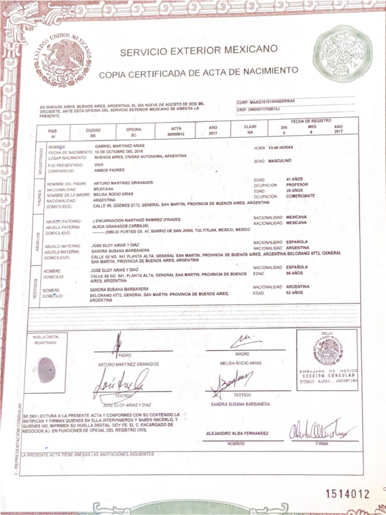 Acta Nacimiento Gaby México | PDF