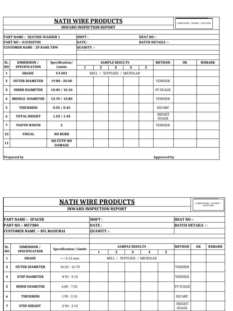 Inward Inspection Reportsai | PDF