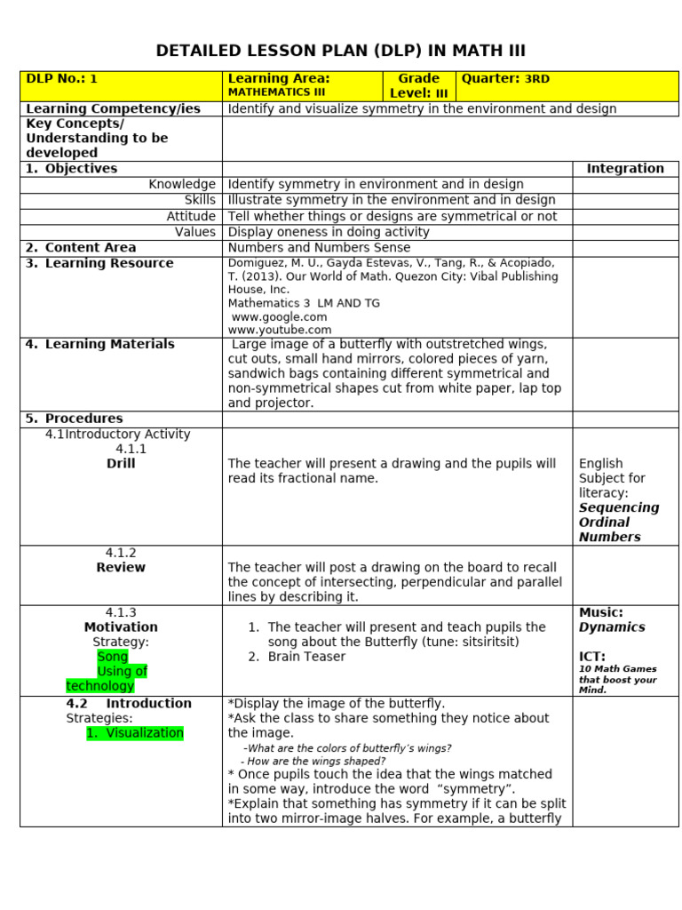 DETAILED - LESSON - PLAN - DLP - IN - MATH - III - For 3rd CO | PDF | Symmetry | Shape