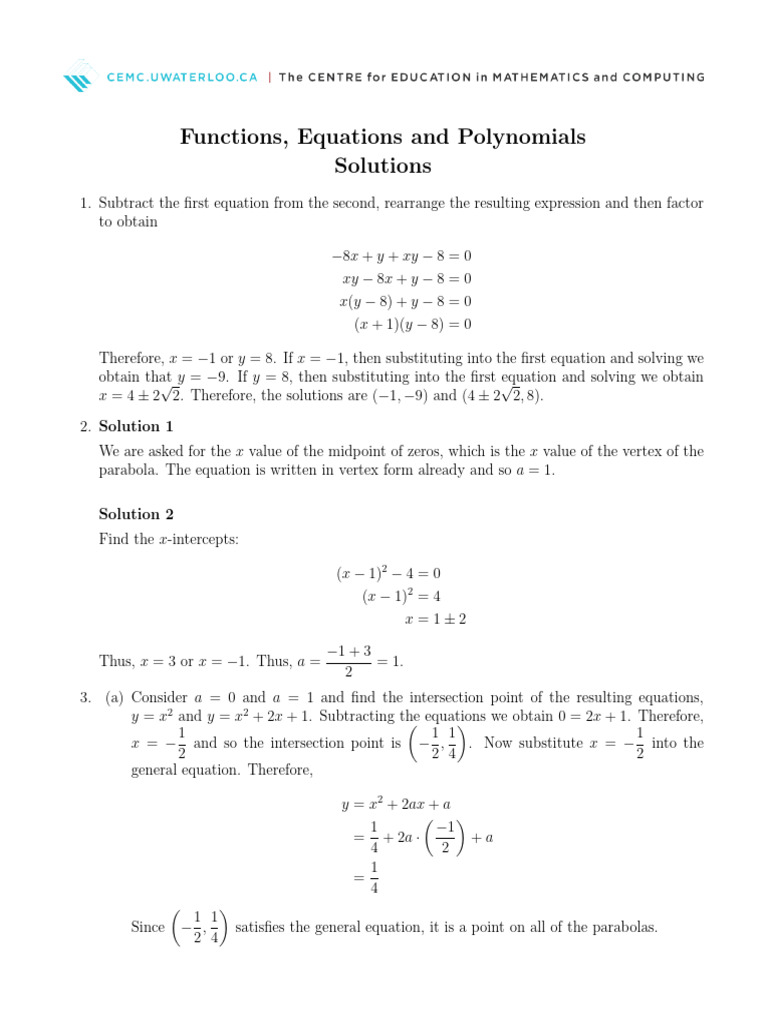 Functions Equations Polynomials Sol | PDF | Equations | Elementary Mathematics