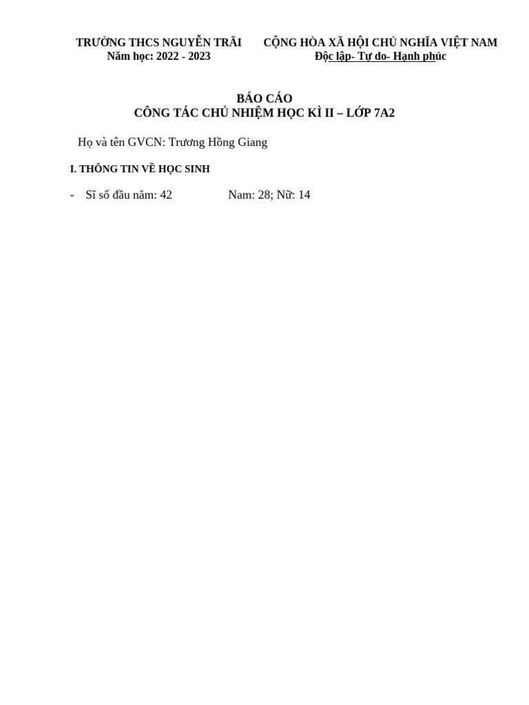 7A2 BC chủ nhiệm T5 + cuối kì | PDF