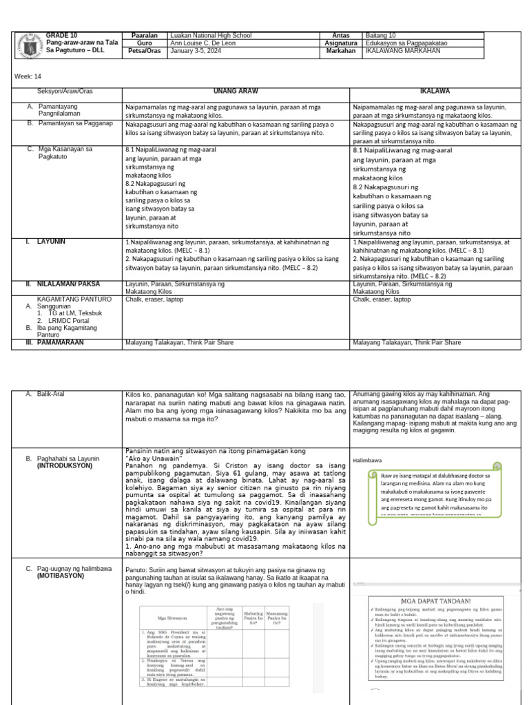 Dll-Module 7-Q2-Week 14 G10-Esp 10 | PDF