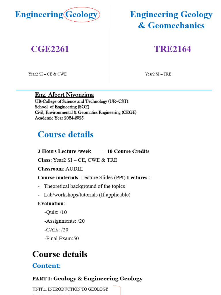 Unit-I. Introduction To Geology& Engineering Geology | PDF | Plate Tectonics | Planetary Core