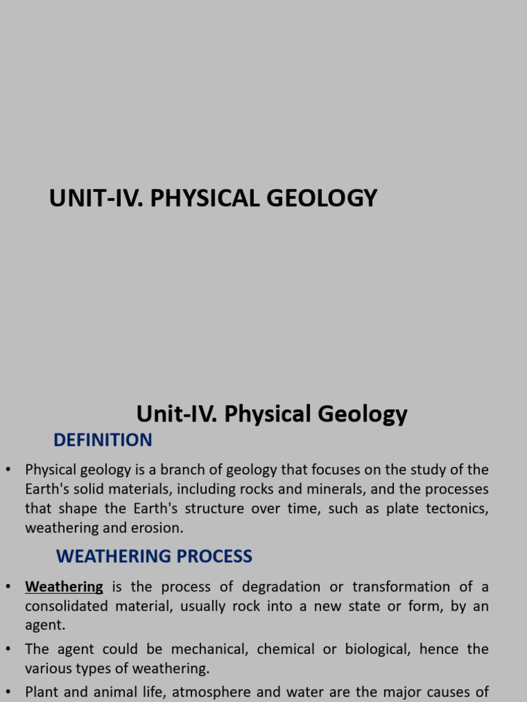 Unit-IV. Physical Geology | PDF | Weathering | Erosion
