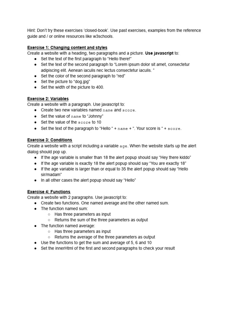 Exercises Pdf Parameter Computer Programming Button Computing 1825