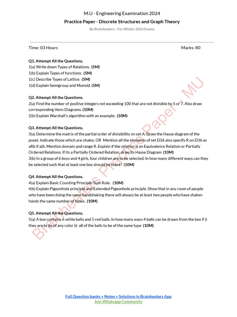 DSGT Comps Sem3 Practise Paper Sample | PDF | Vertex (Graph Theory) | Mathematics