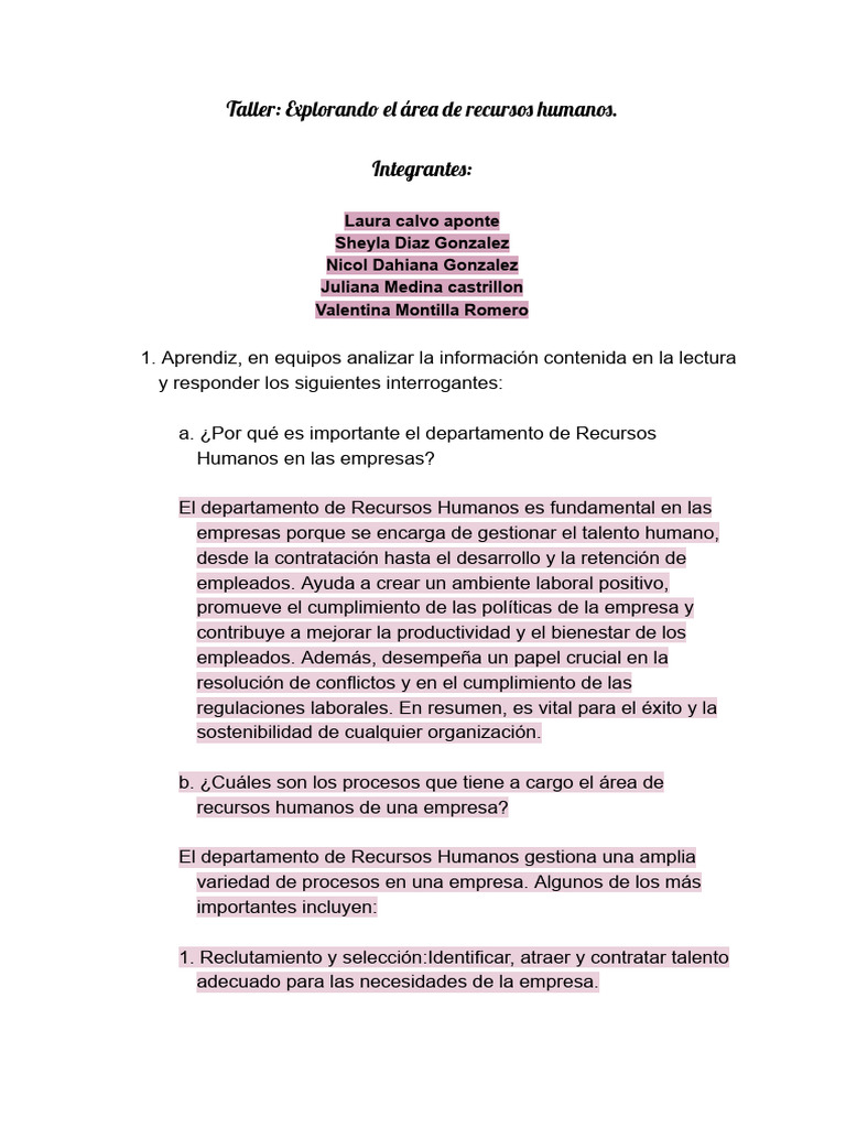 Taller 7-Explorar El Area de Recursos Humanos | PDF | Gestión de ...