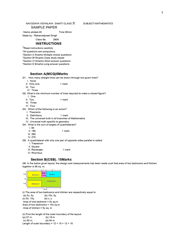 Sample paper | PDF | Classical Geometry | Elementary Geometry