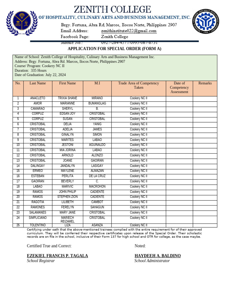 Application For Special Order | PDF