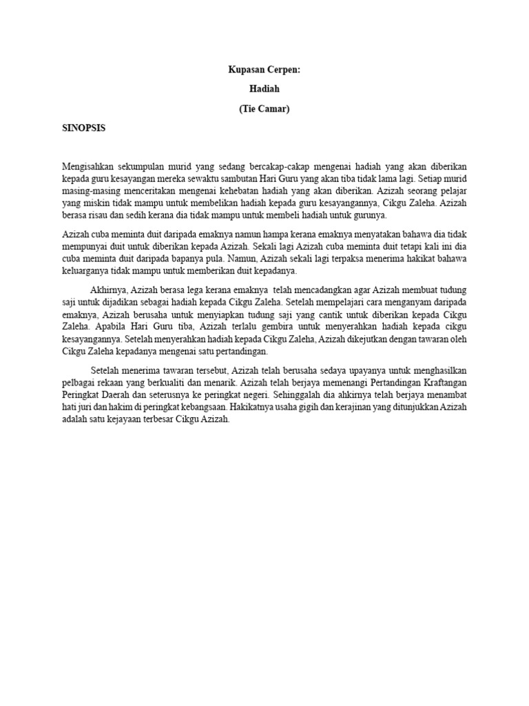Kupasan Cerpen Hadiah | PDF