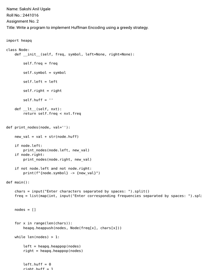 Huffman Encoding Program Implementation | PDF