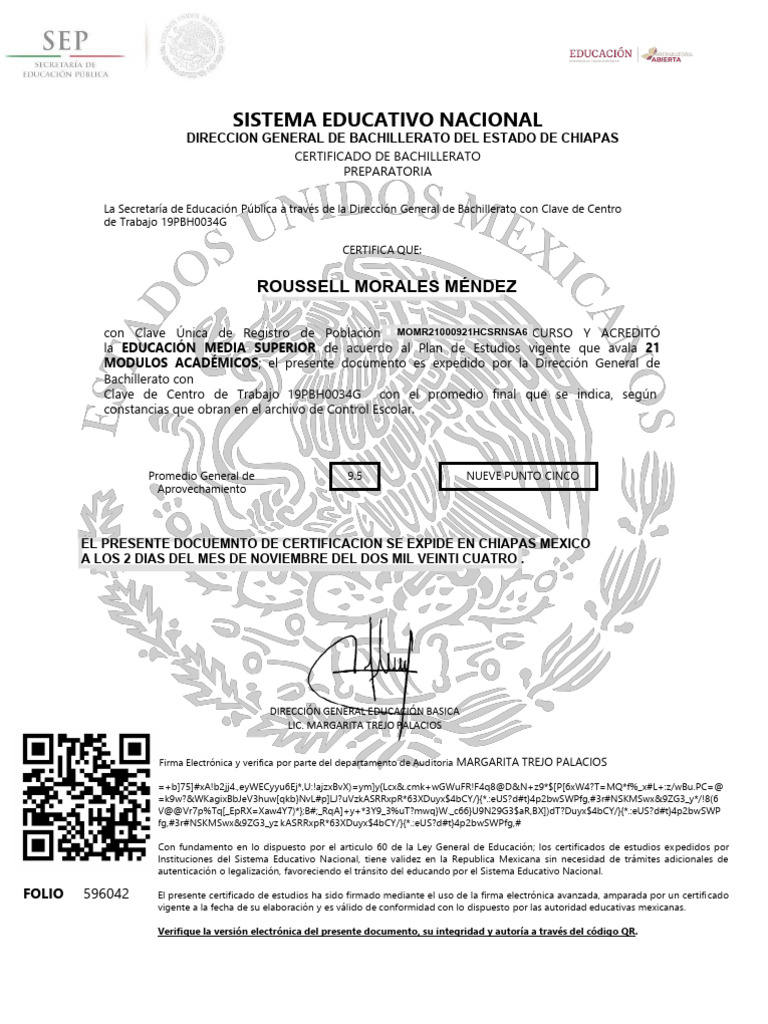 Certificado Prepa 2024 Chiapas | PDF