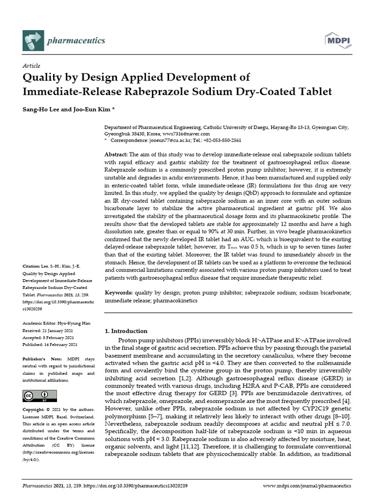 QBD Development IR Rabeprazole Sodium Dry-Coated Tablet | PDF ...