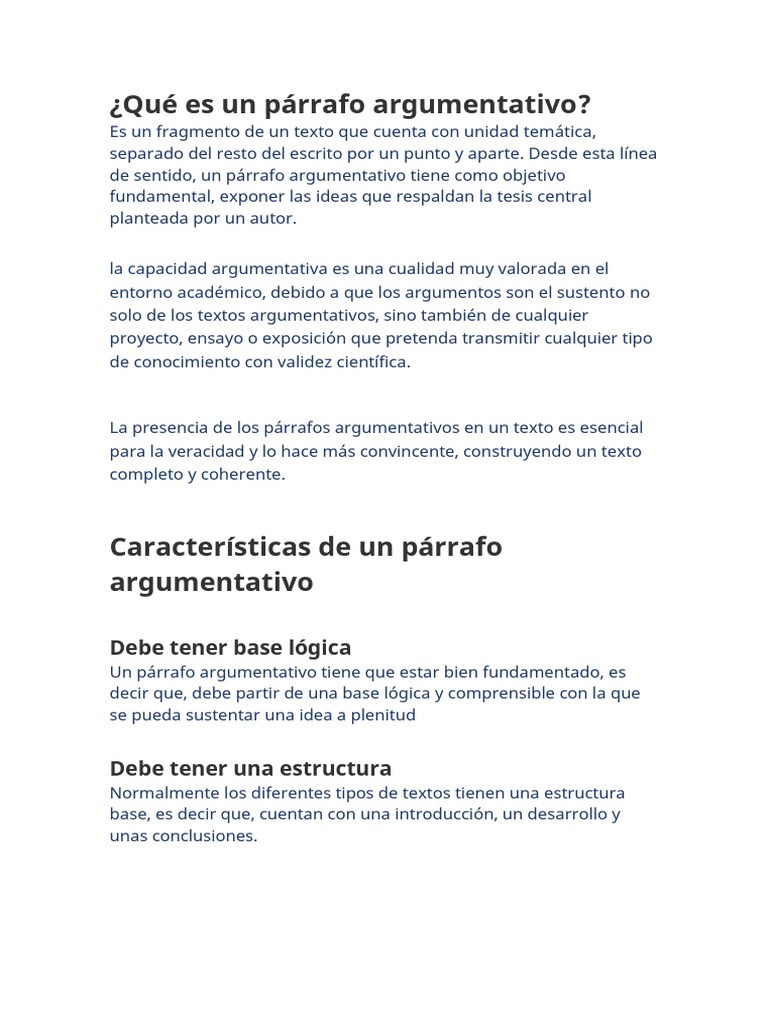 Definición y características del párrafo argumentativo | PDF ...