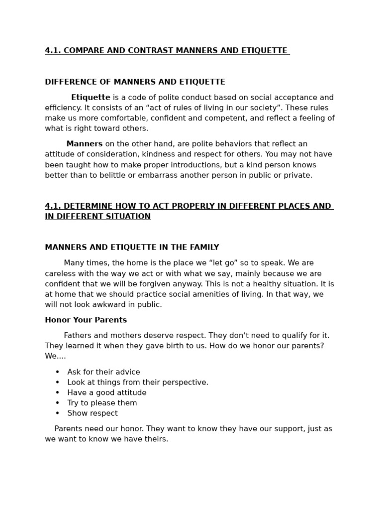 Group 4 Manners and Etiquette | PDF | Lifestyle