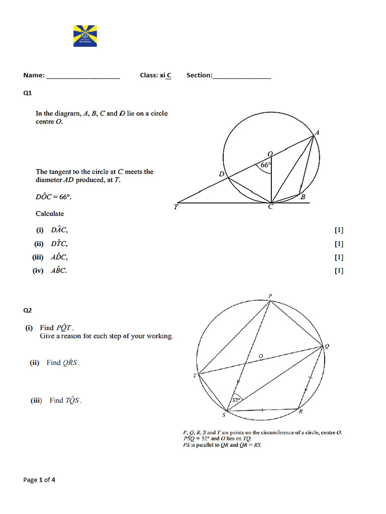 Circle Theorems for Class XI Students | PDF