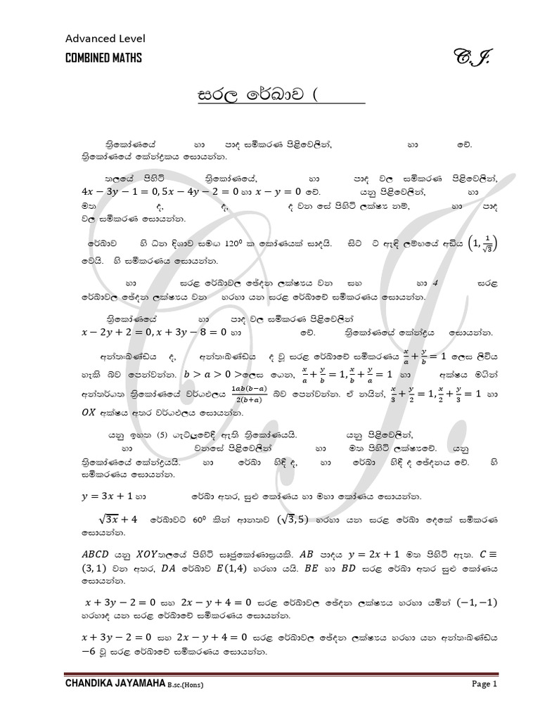 Straight Line 2024 Tute 01 | PDF