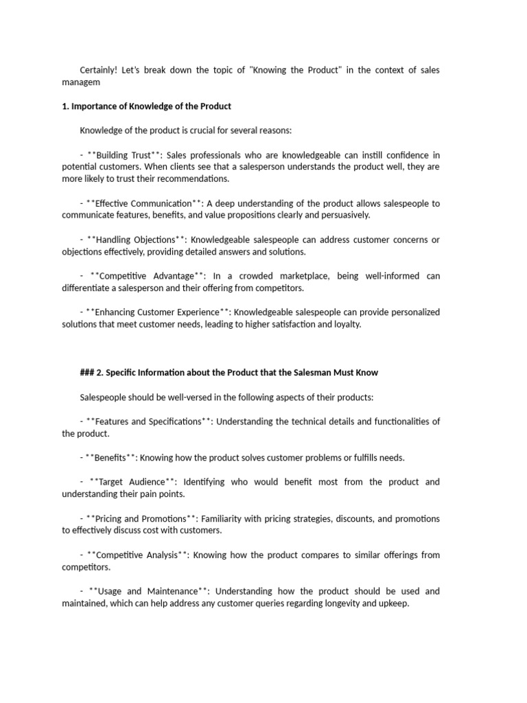 Chapter 4 Knowing Your Product | PDF | Sales | Business