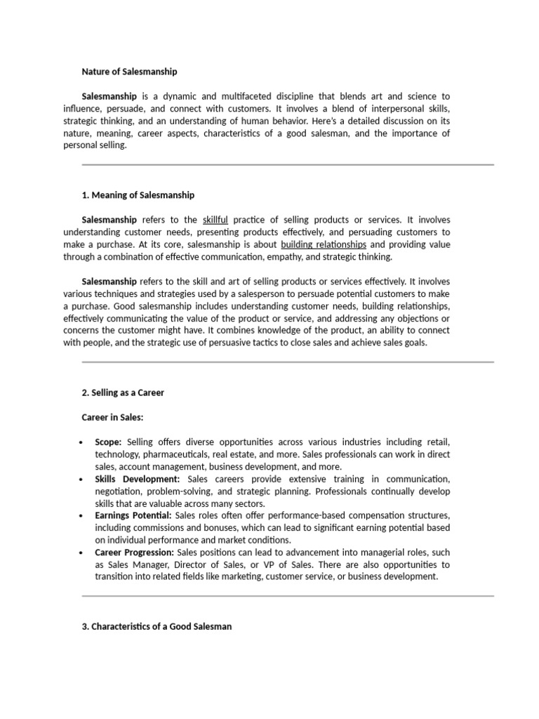 Salesmanship: Skills & Career Insights | PDF | Sales | Negotiation